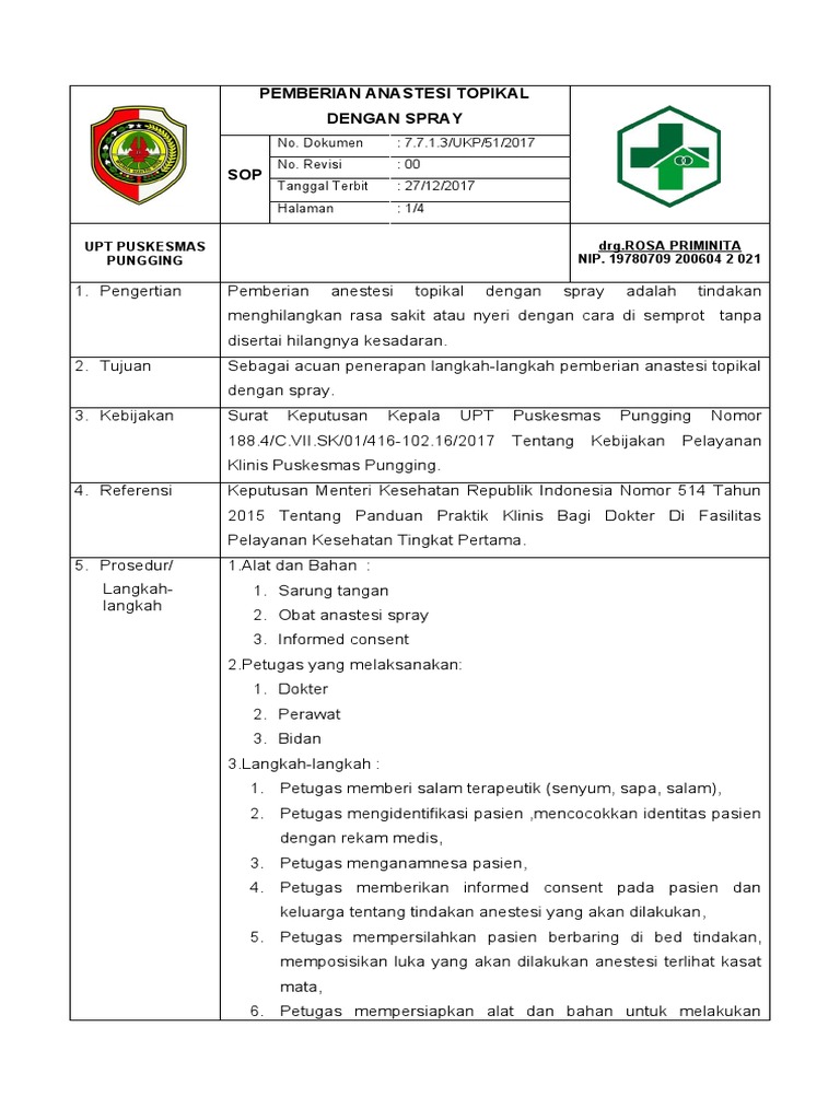 Prosedur Anestesi Topikal Spray | PDF