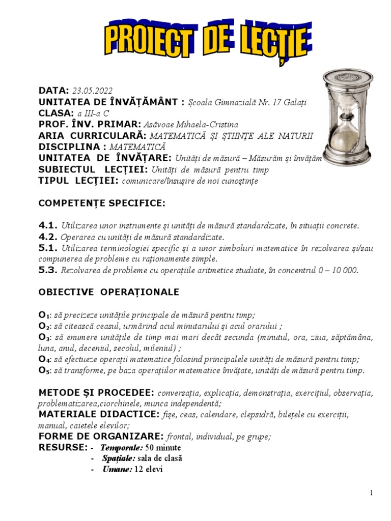 Proiect de Lectie Matematica Eu | PDF