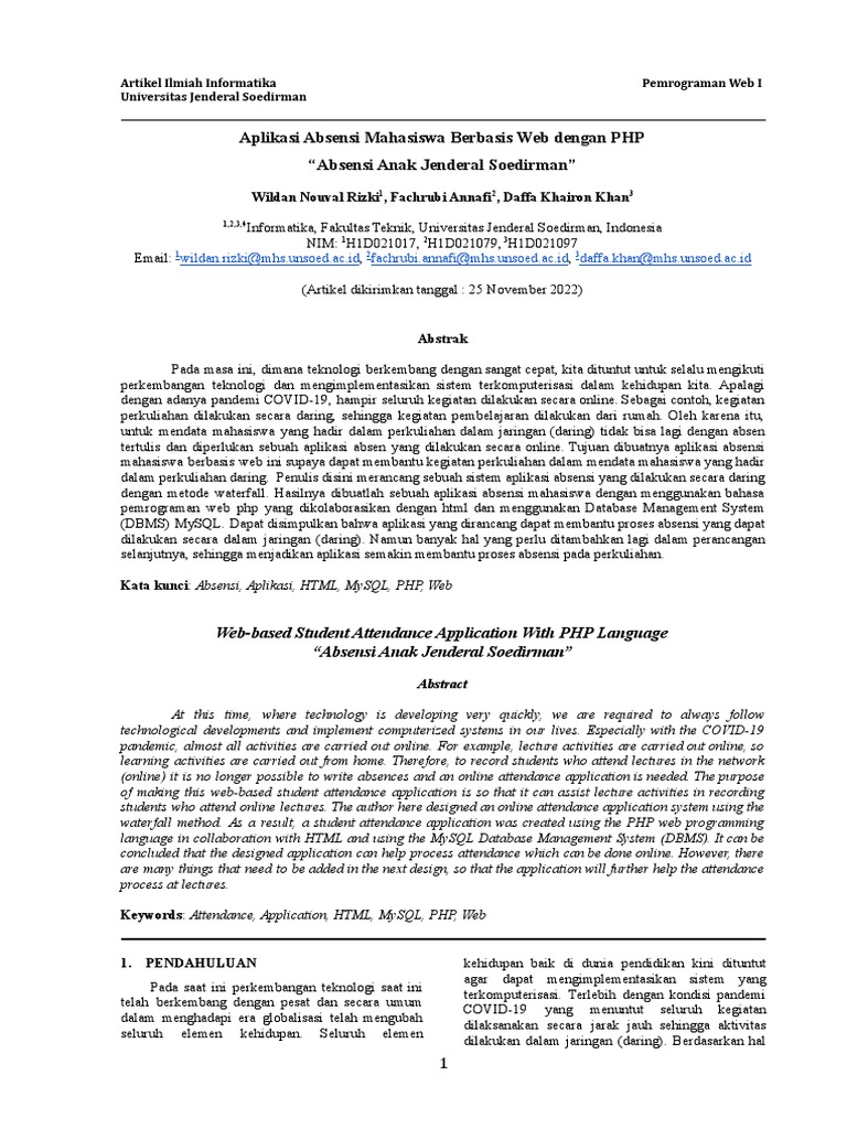 Laporan Akhir Project Pemrograman Web - Absensi Anak Jenderal Soedirman ...