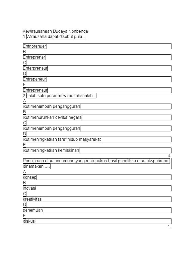 Soal Kewirausahaan Budaya Nonbenda - Docx Pkwu Rabu | PDF