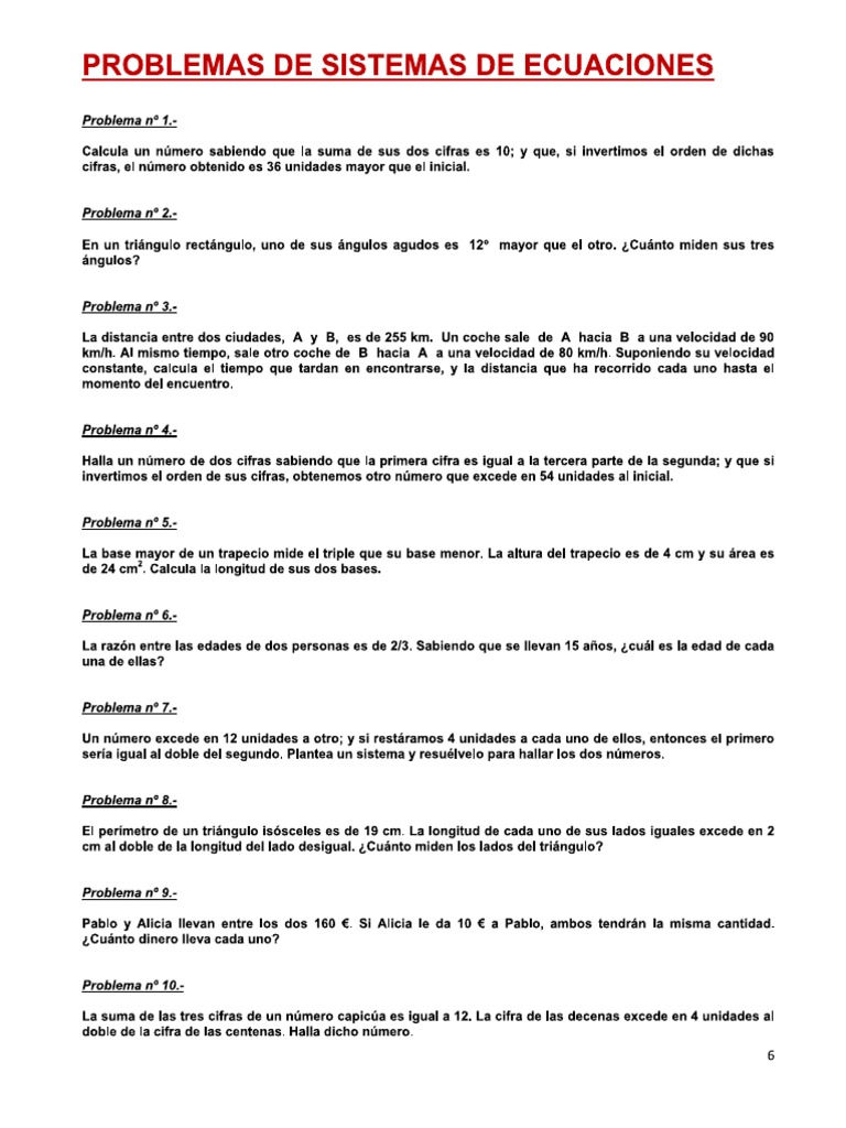 Sistemas de Ecuaciones (Problemas) | PDF