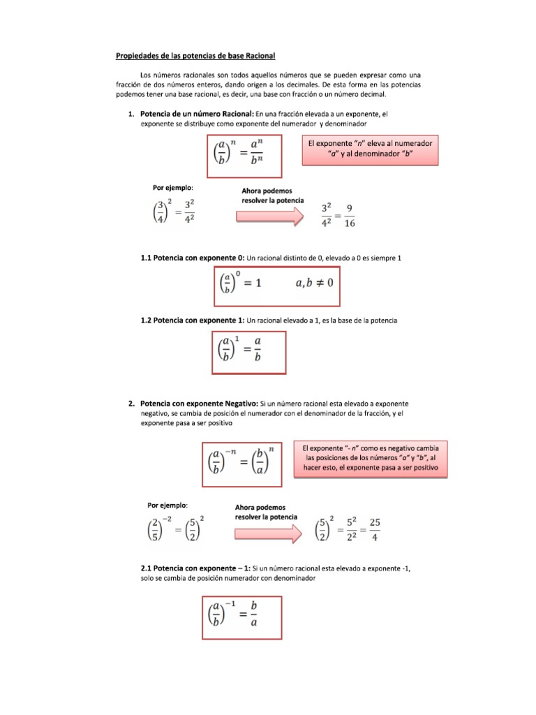 1° B Potencias de base racional y exponente entero | PDF