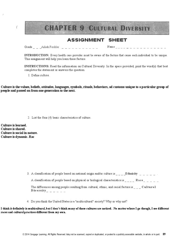 Cultural_Diversity_Worksheet_Chapter_9_DHO_Book | PDF | Stereotypes | God