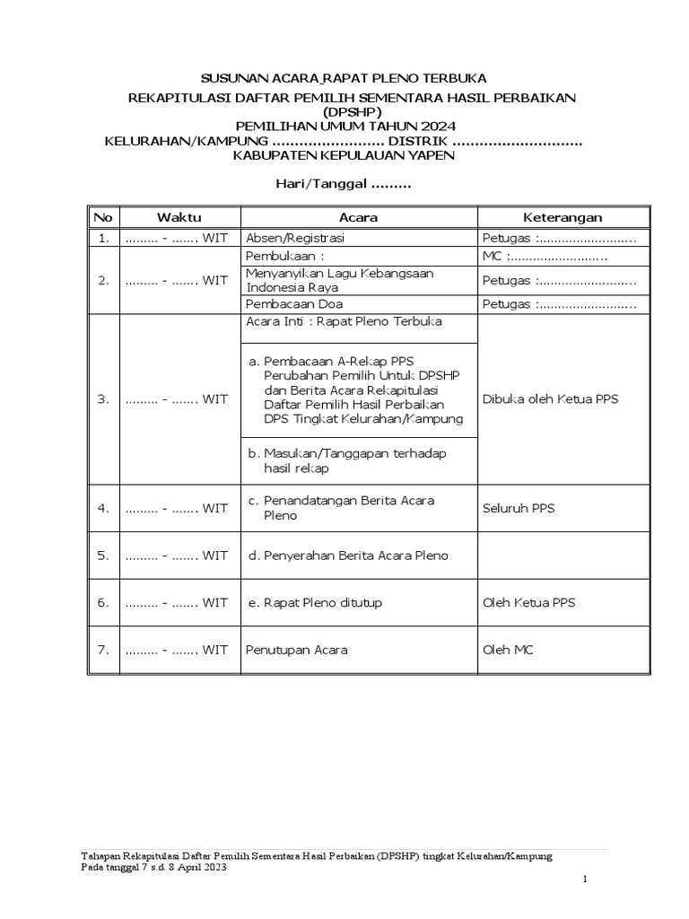 Susunan Acara DPSHP PPS | PDF