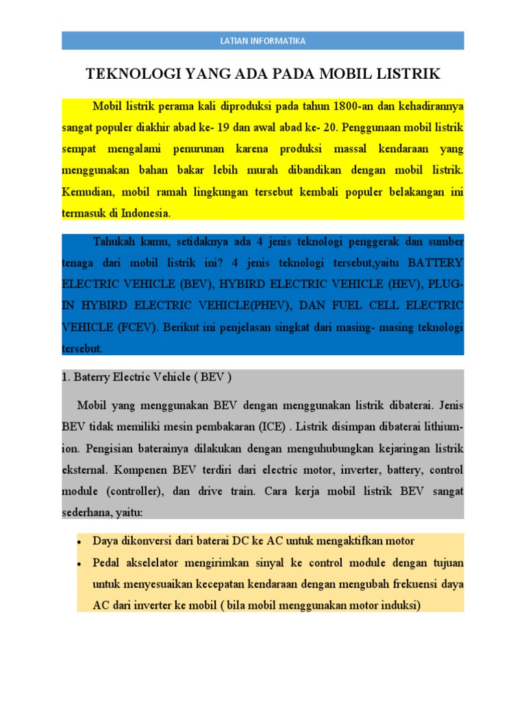 Teknologi Yang Ada Pada Mobil Listrik | PDF