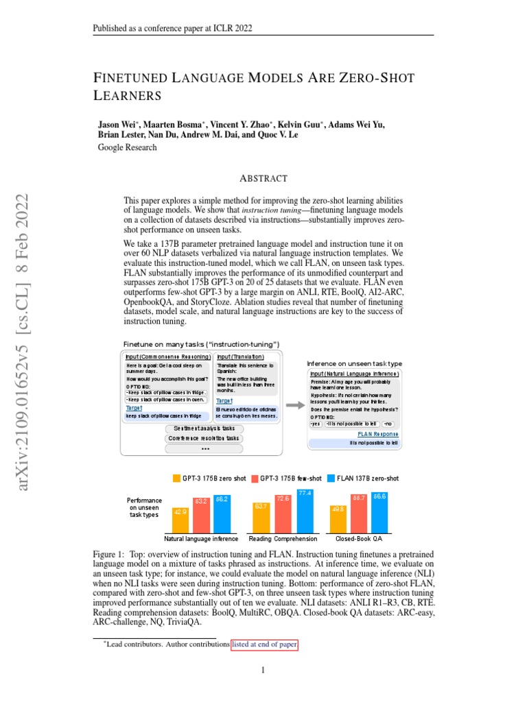 Finetuned Language Models Are Zero-Shot Learners | PDF | Statistical Classification | Cluster ...