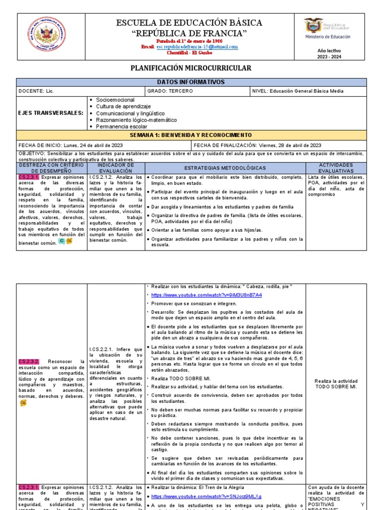 Plan de Tercer Grado 2023 | PDF | Ortografía | Salón de clases