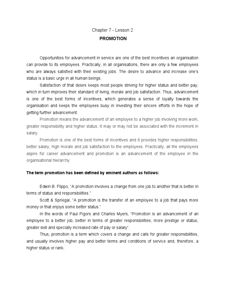 Chapter 7 Lesson 2 Promotion | PDF | Employment | Policy