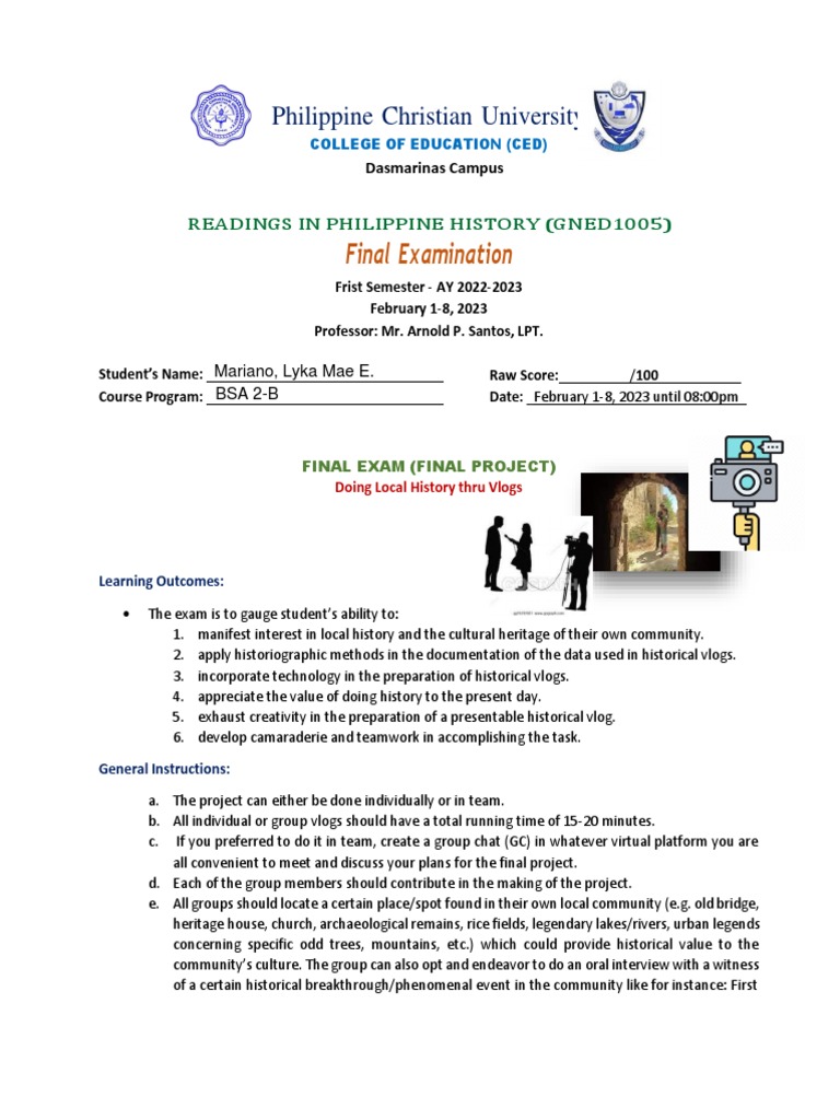 Pcu Readings in PH History Final Exam | PDF | Witness | Narrative