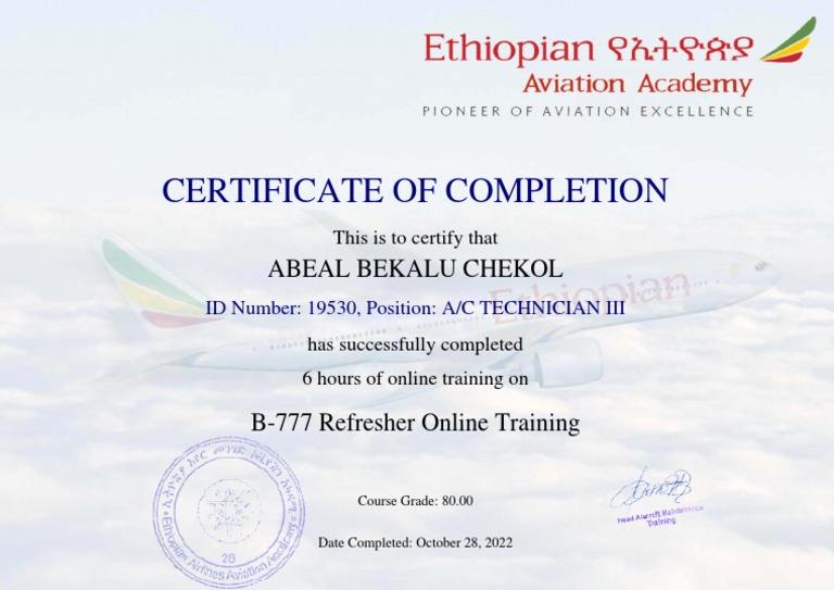 ABEALB B777R_Certificate for B777 Refresher Training | PDF
