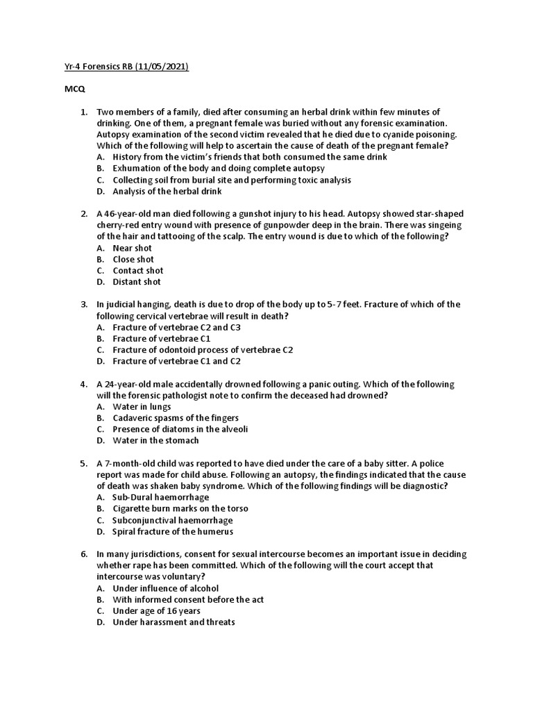 Forensic Science Exam Prep | PDF | Autopsy | Forensic Science