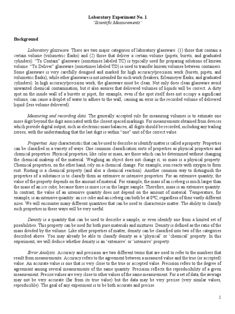 Laboratory Experiment 1 | PDF | Chemical Substances | Accuracy And ...