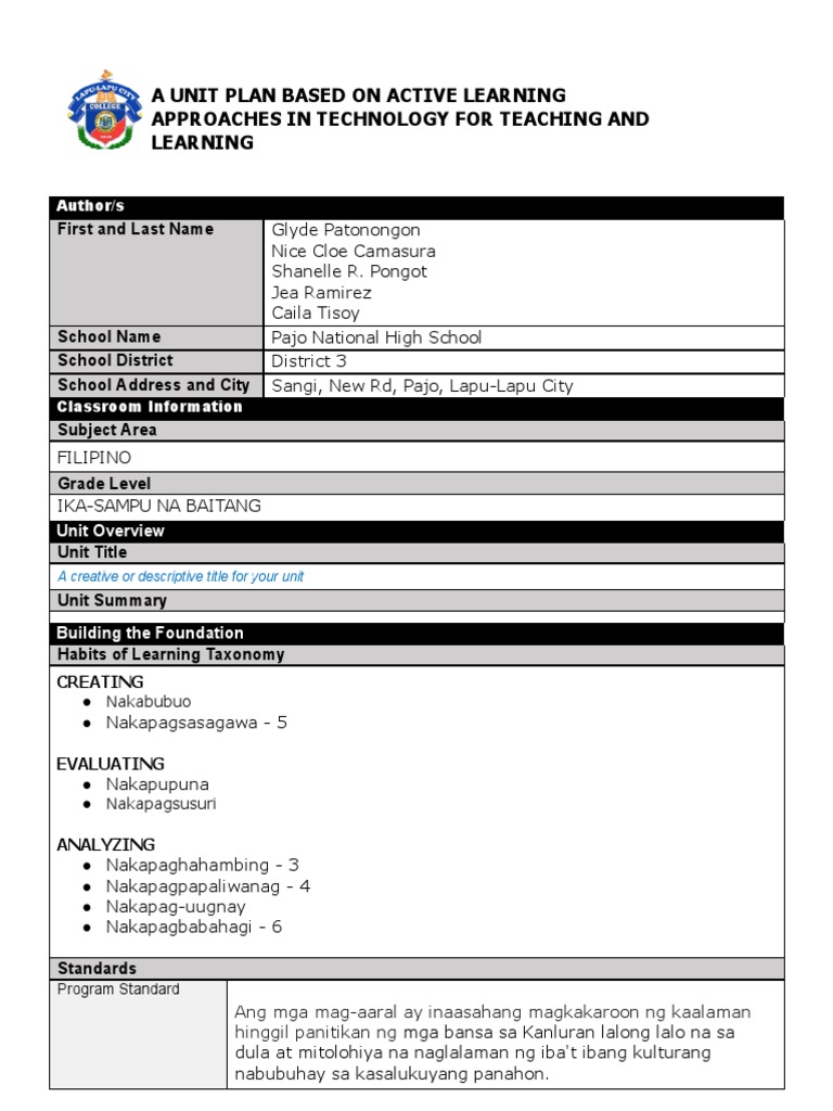 Final Unit Plan Final Group 5 | PDF
