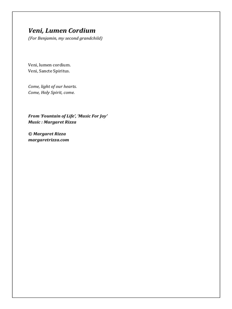 Veni Lumen Cordium Margaret Rizza | PDF