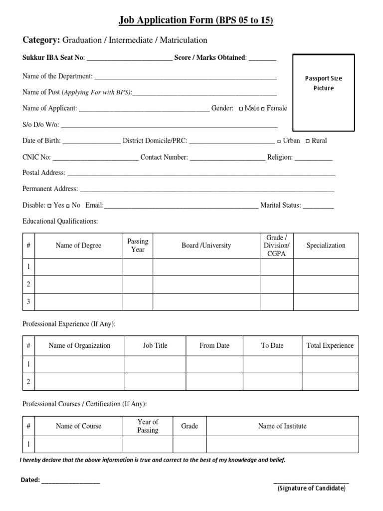 Grade 05 To 15 Jobs Application Form | PDF