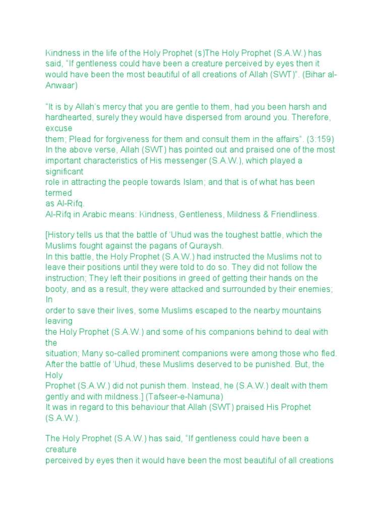 Kindness of The Holy Prophet | PDF | Prophets And Messengers In Islam ...