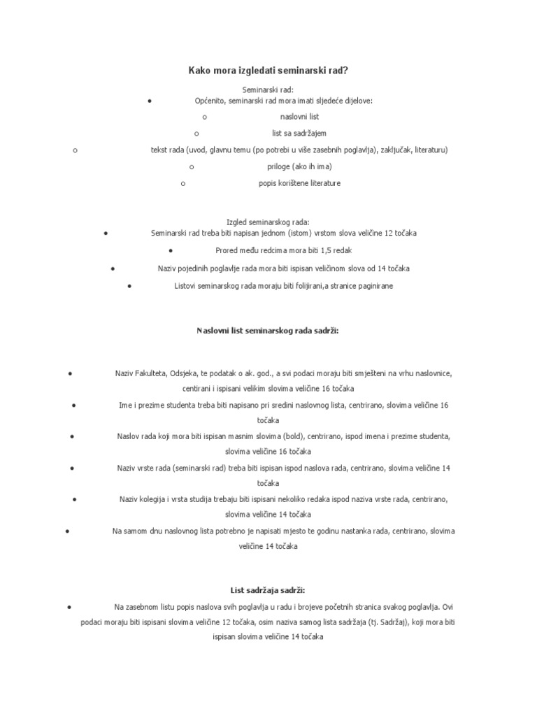 Kako Mora Izgledati Seminarski Rad | PDF