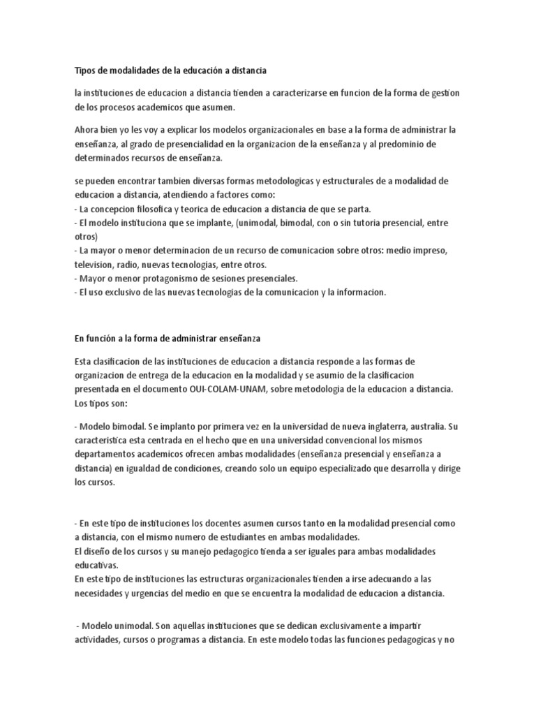 Tipos de Modalidades de La Educación A Distancia | PDF | Educación a distancia | Enseñando