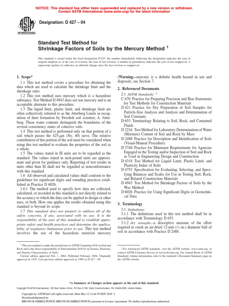 Astm D427-Withdrawn.36066 | PDF | Materials | Physical Sciences