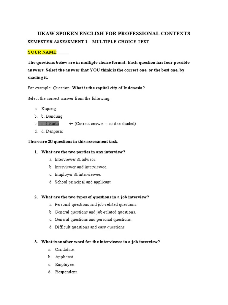Multiple Choice Test | Download Free PDF | Job Interview | Interview