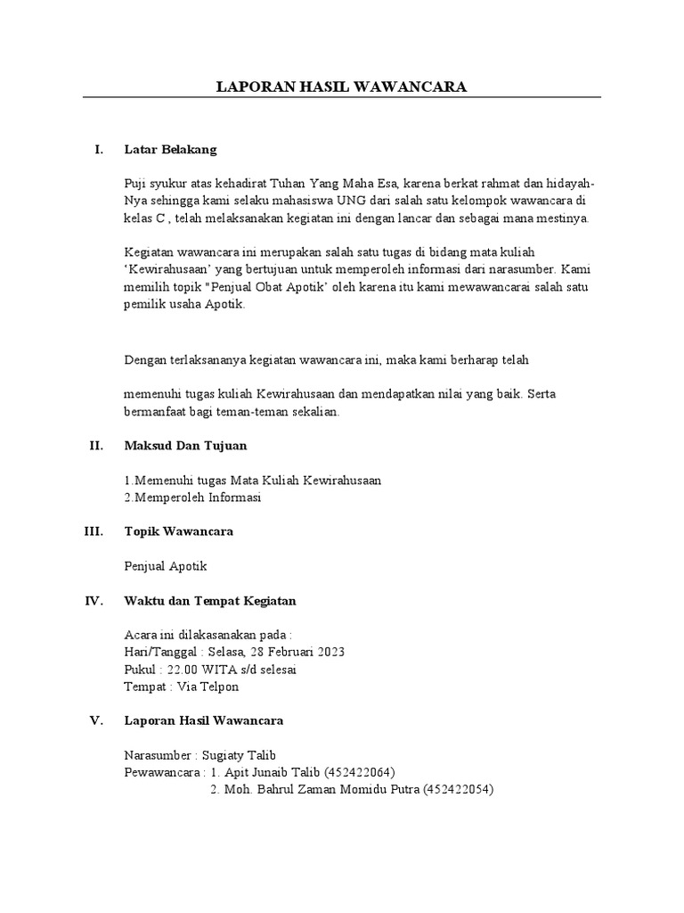Laporan Hasil Wawancara | PDF