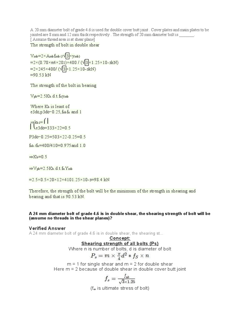 Shear Strength Of Bolt Pdf