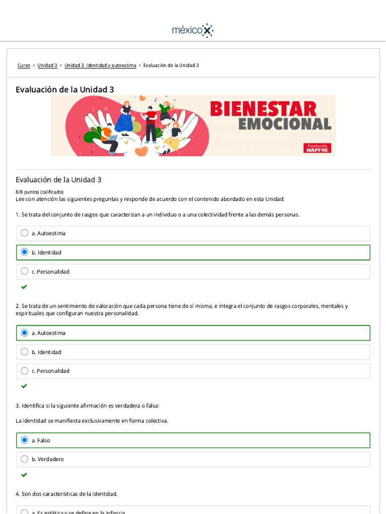 Evaluación de La Unidad 3 - Unidad 3. Identidad y Autoestima - Material ...