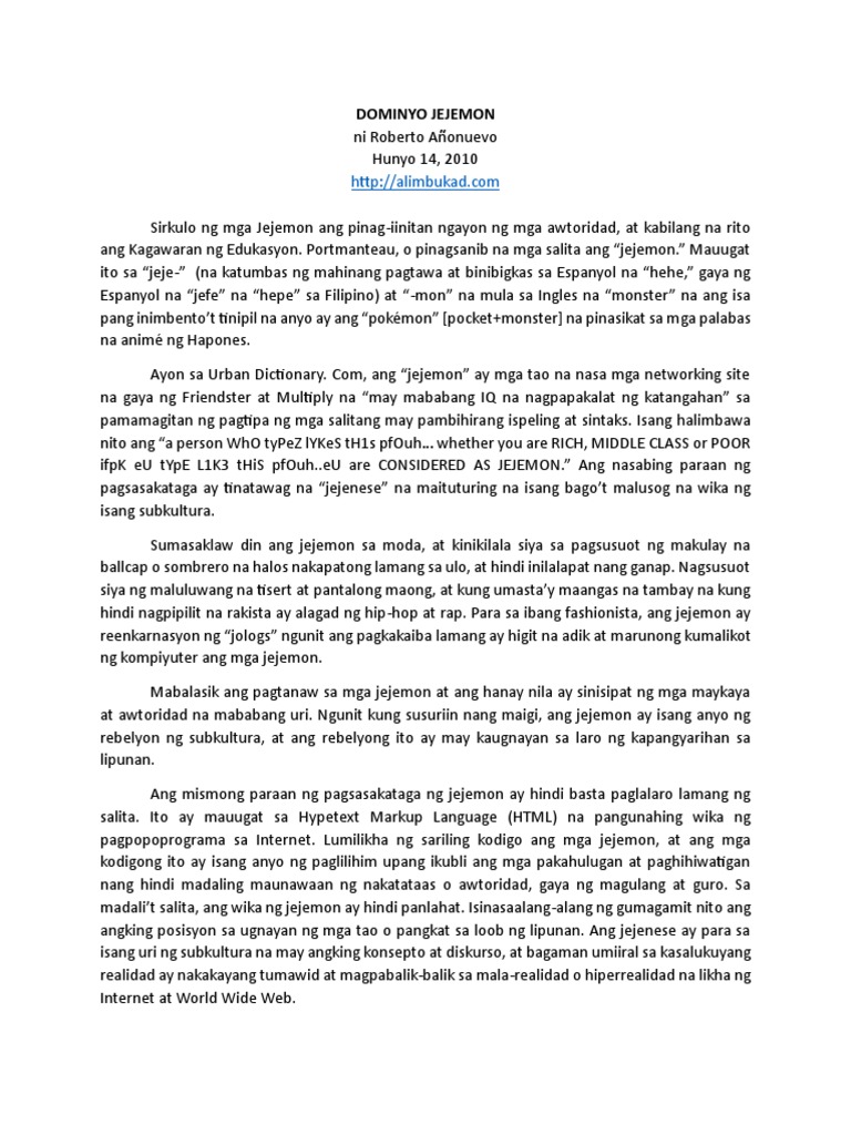 DOMINYO JEJEMON | PDF