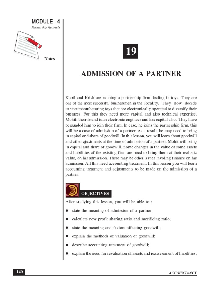 Admission of a Partner: Accounting Guide | PDF | Debits And Credits ...