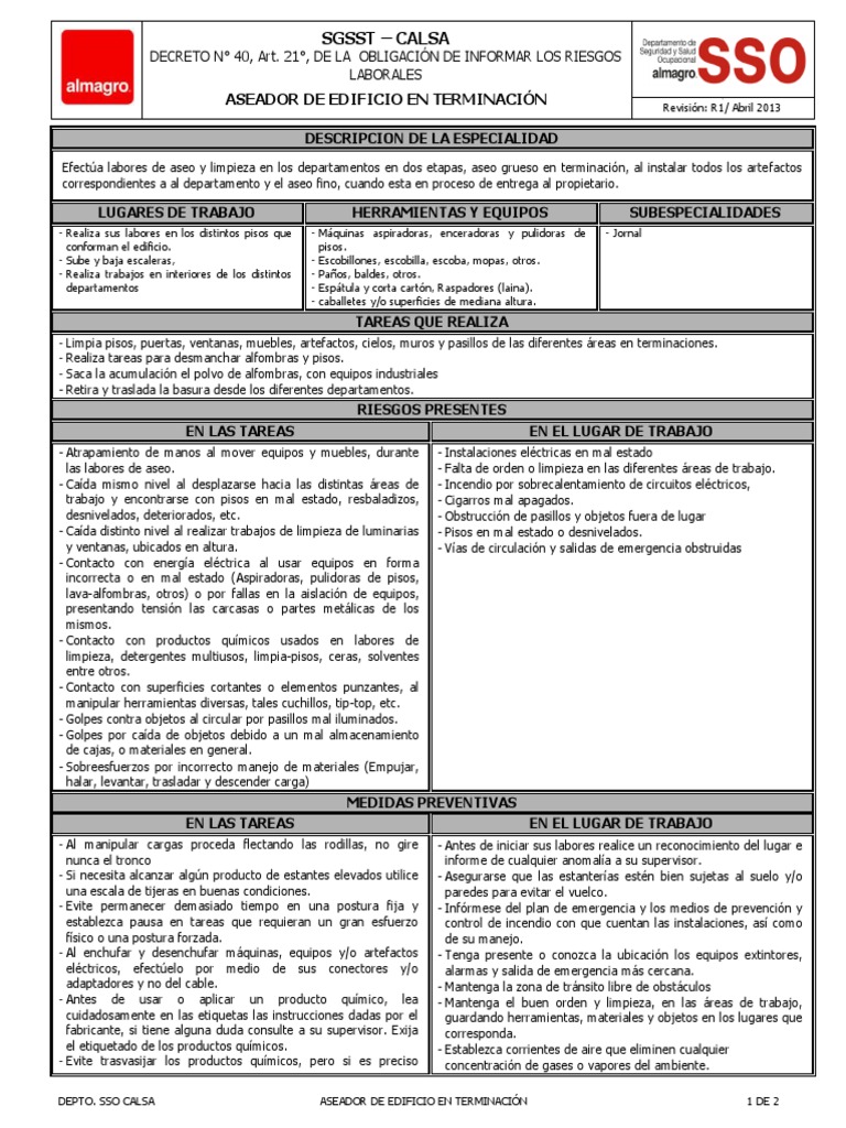 Aseador de Edificio en Terminación | PDF