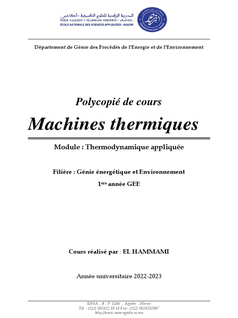 Cours sur les Machines Thermiques | PDF | Deuxième principe de la ...