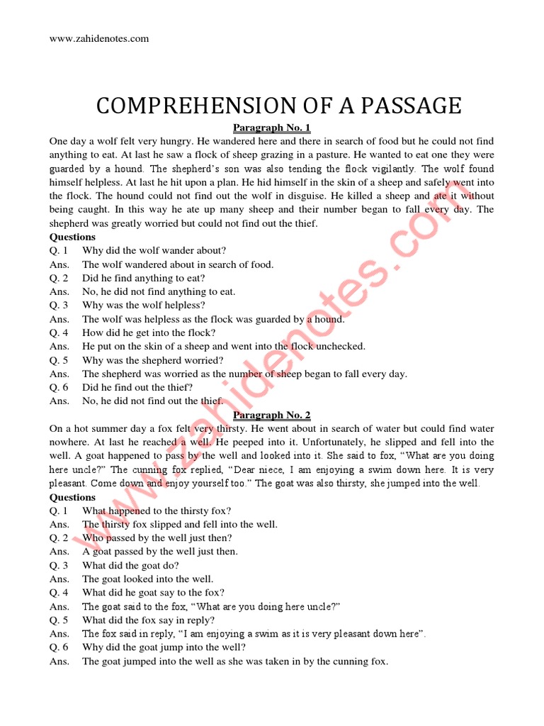 9th Class English Comprehension Notes Solved | PDF