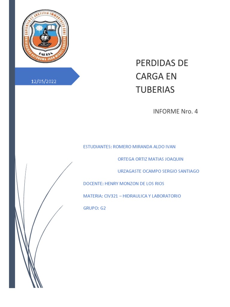 Inf, 4 Perdidas de Carga Lab-Hidraulica | PDF