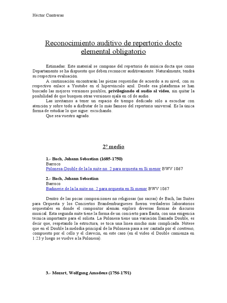 Repertorio Musical Docto para 2º Medio | PDF | Sinfonía | Johann ...