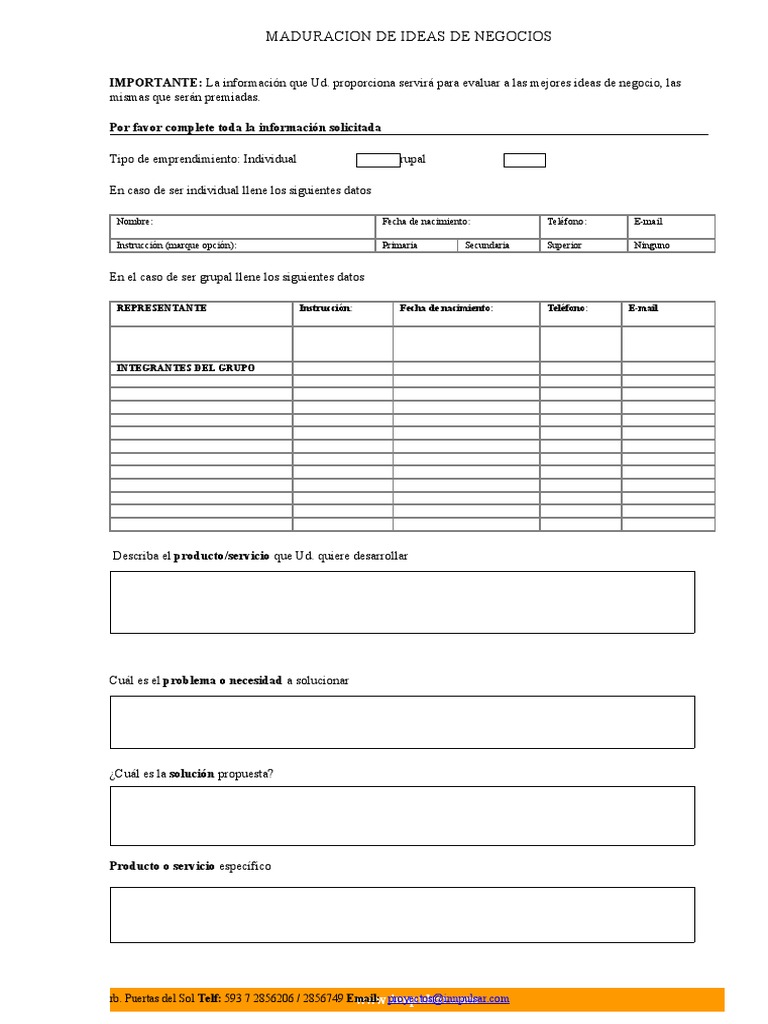Formulario Presentacion Ideas de Negocios | PDF