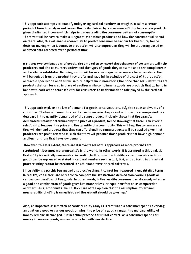 Advantages and Disadvantages of Cardinal Approach | PDF | Utility | Demand