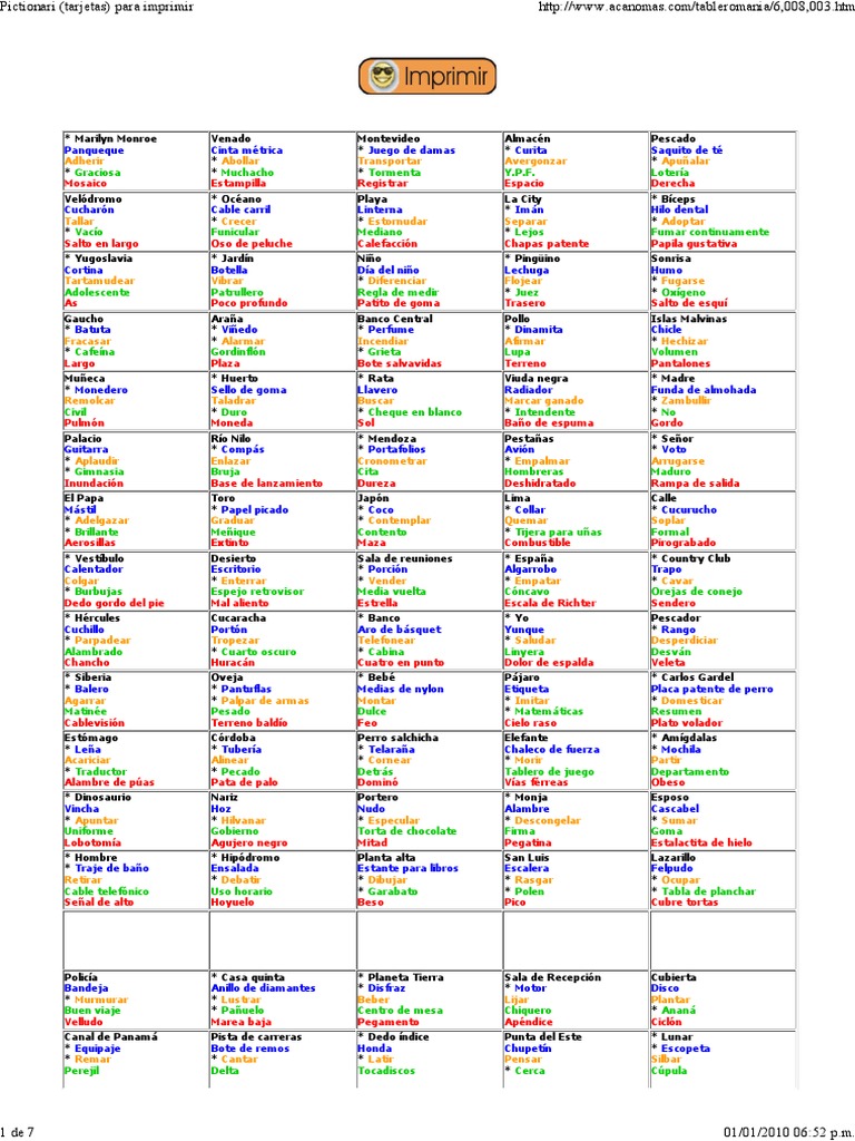 Pictionari Tarjetas para | PDF