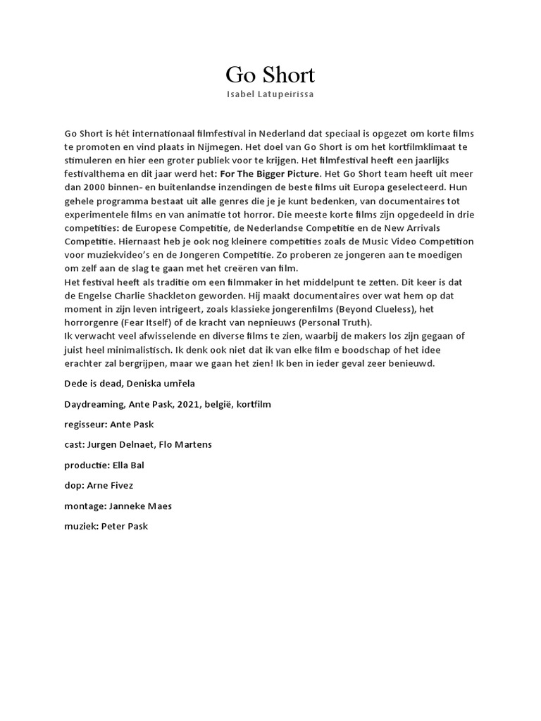 CKV Go Short Festival Isabel Latupeirissa 2023 | PDF