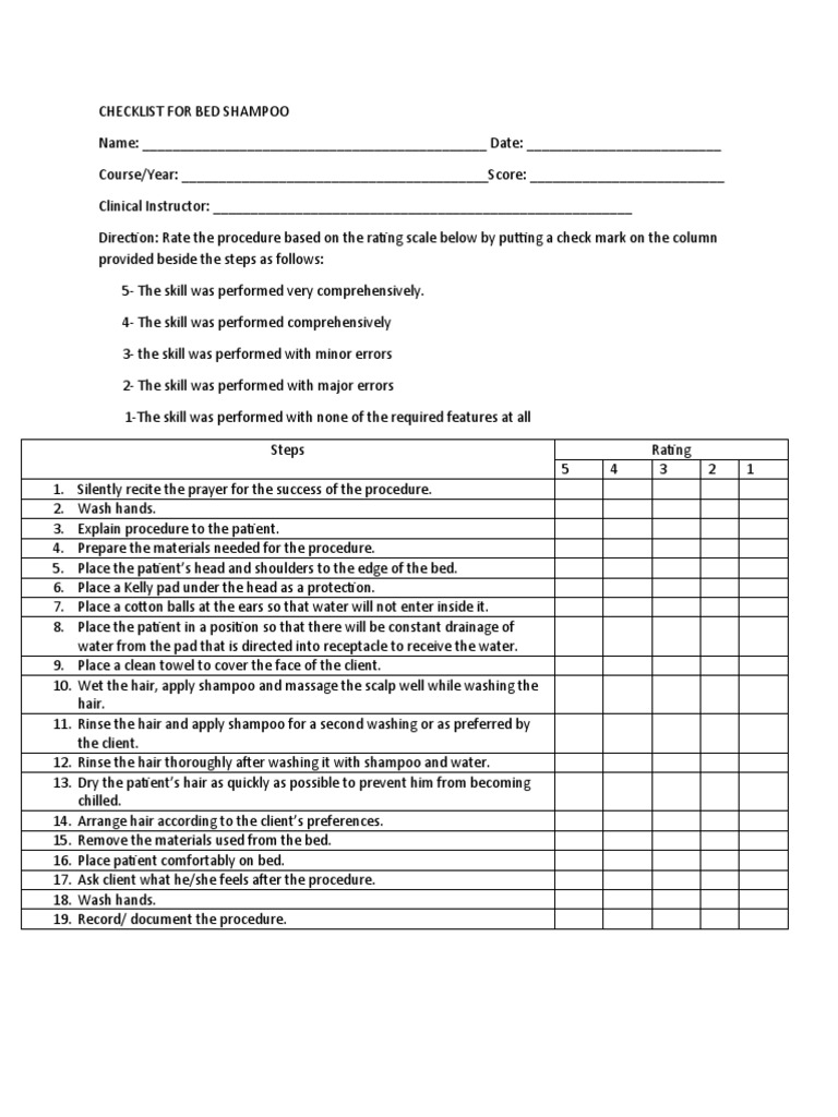 Checklist For Bed Shampoo | PDF