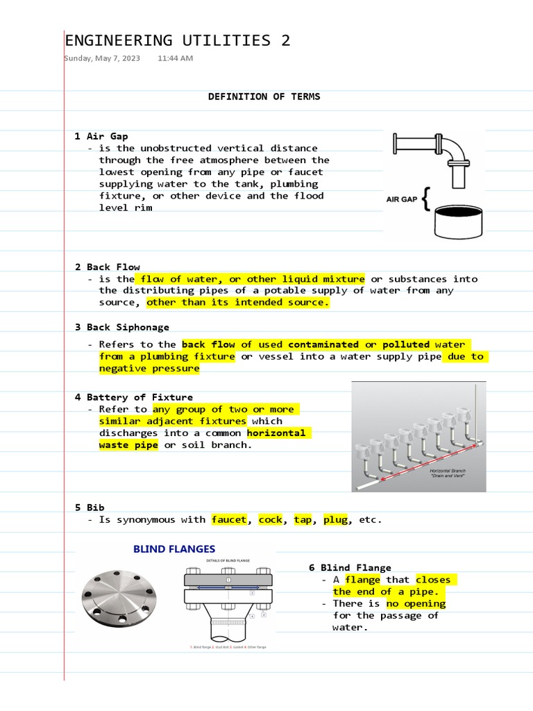 Engineering Utilities 2 Definition of Terms | PDF | Sanitary Sewer | Plumbing