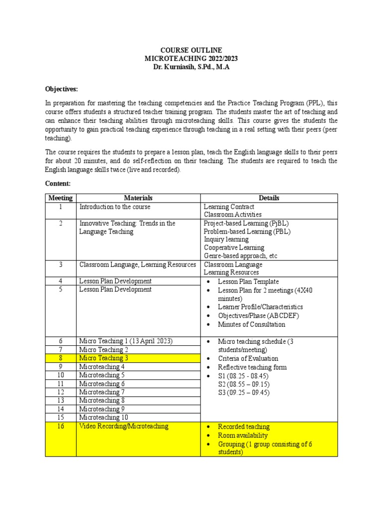 COURSE OUTLINE - 1 Meeting | PDF | Lesson Plan | Cognitive Science