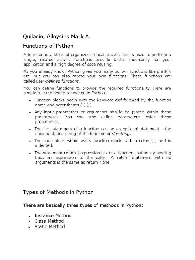 Functions And Methods Of Python Pdf Method Computer Programming Parameter Computer