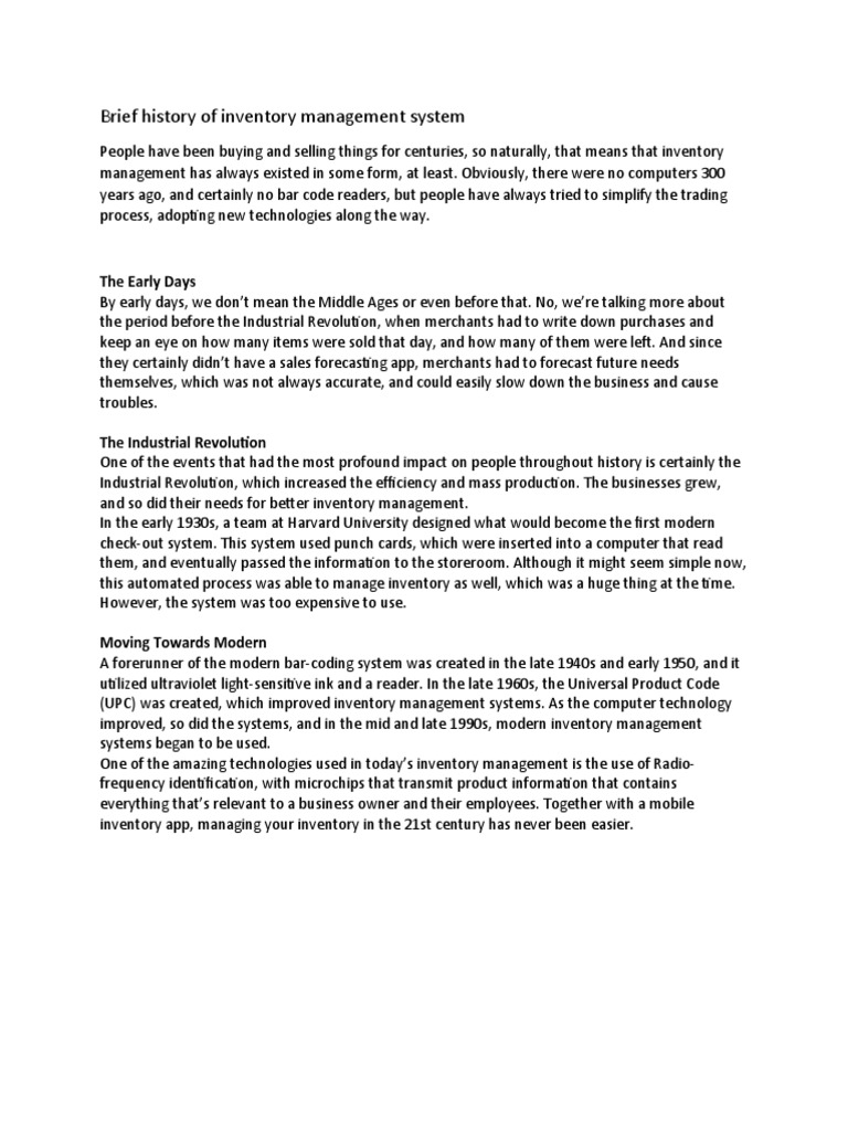 Brief History of Inventory Management System | PDF
