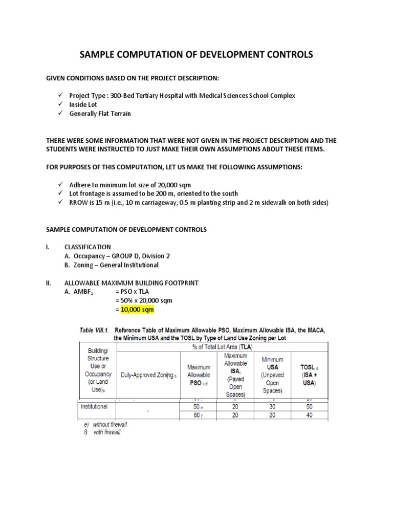 Sample Computation of Development Controls | PDF