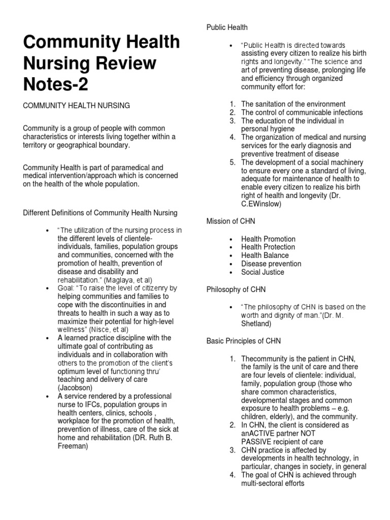 Community Health Nursing Review Notes | PDF | Preventive Healthcare ...