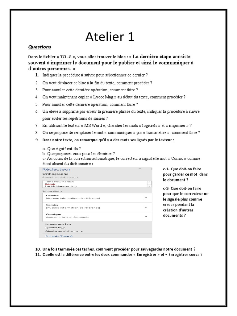 Atelier 1 | PDF | Impression | Microsoft Word