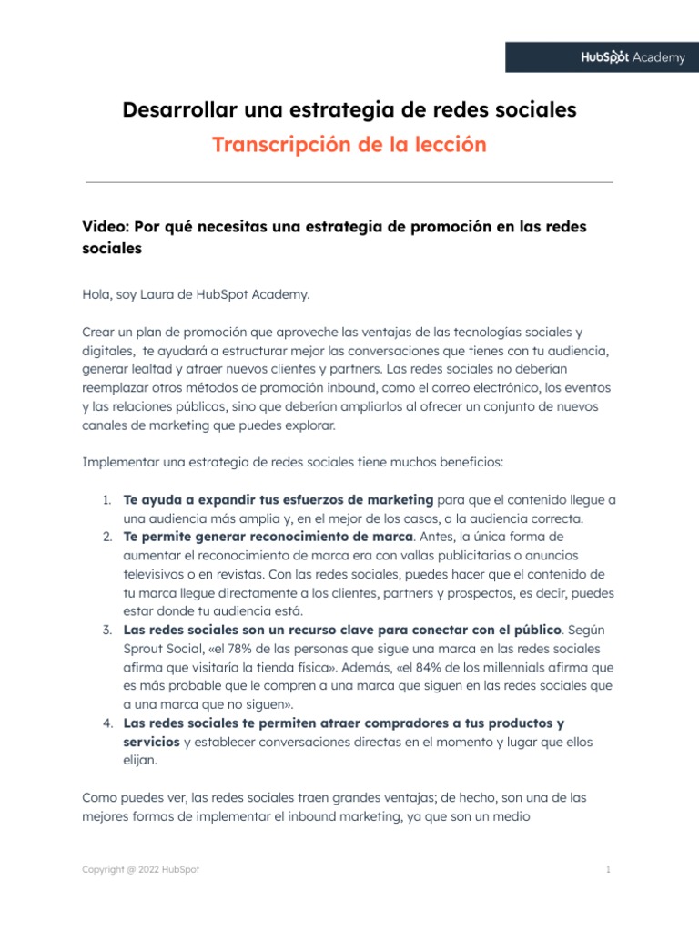 (PDF) Transcripción - Desarrollar Una Estrategia de Redes Sociales | PDF | Facebook | Servicio ...