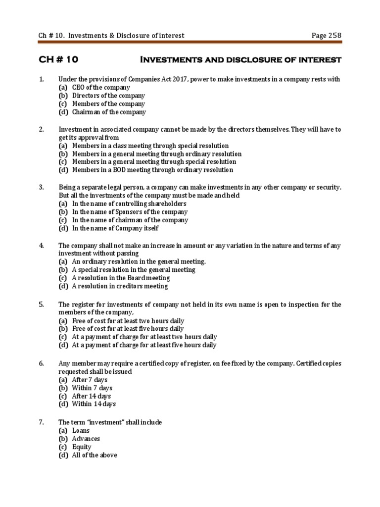 MCQS Chapter 10 Company Law 2017 | PDF | Interest | Loans