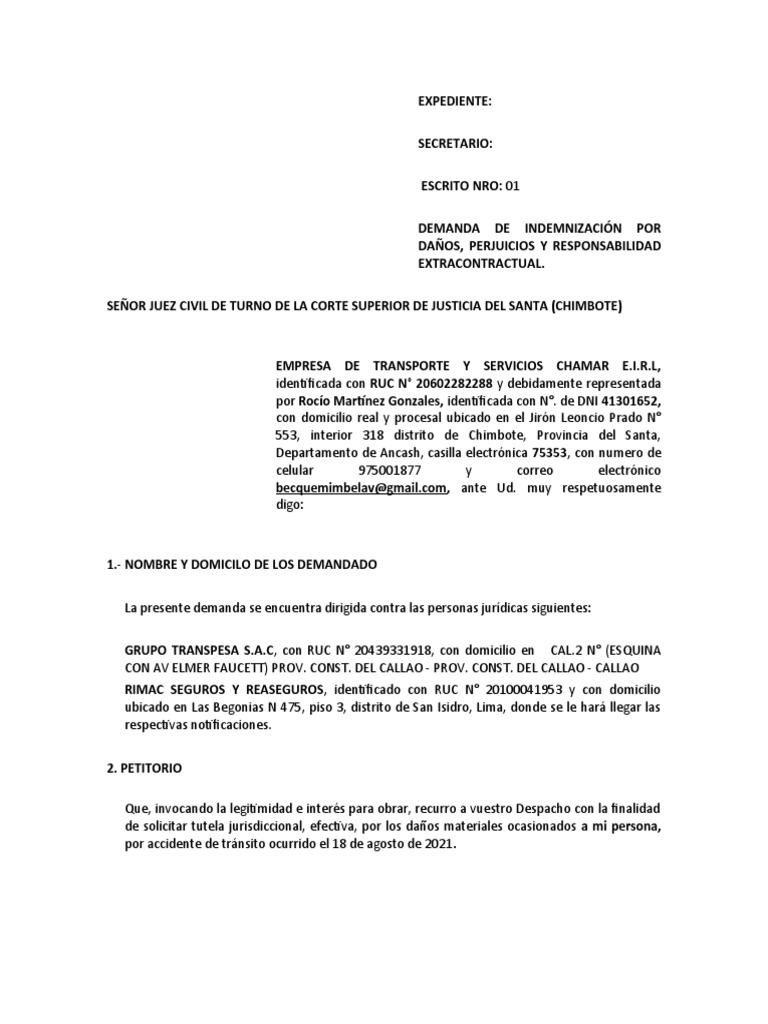 DEMANDA PABLO CHAVEZ 11 - 22 - X | PDF | Daños y perjuicios | Reaseguro