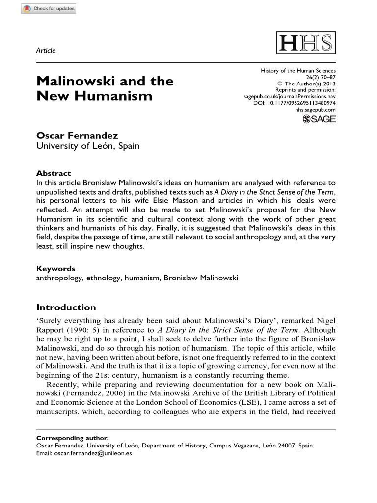 Malinowski and The New Humanism | PDF | Humanism | Science